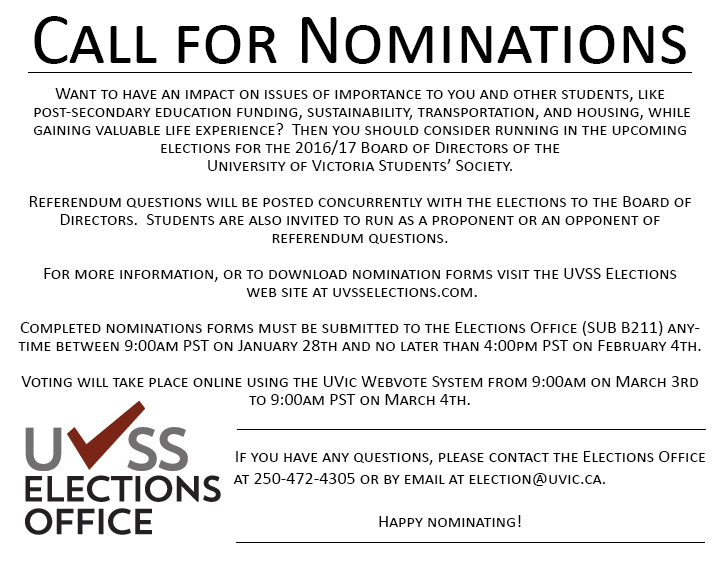 Call for Nominations – UVSS Elections